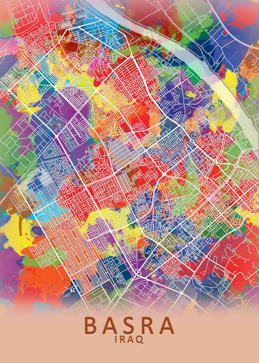 'Basra Splash City Map' Poster, picture, metal print, paint by City Map ...