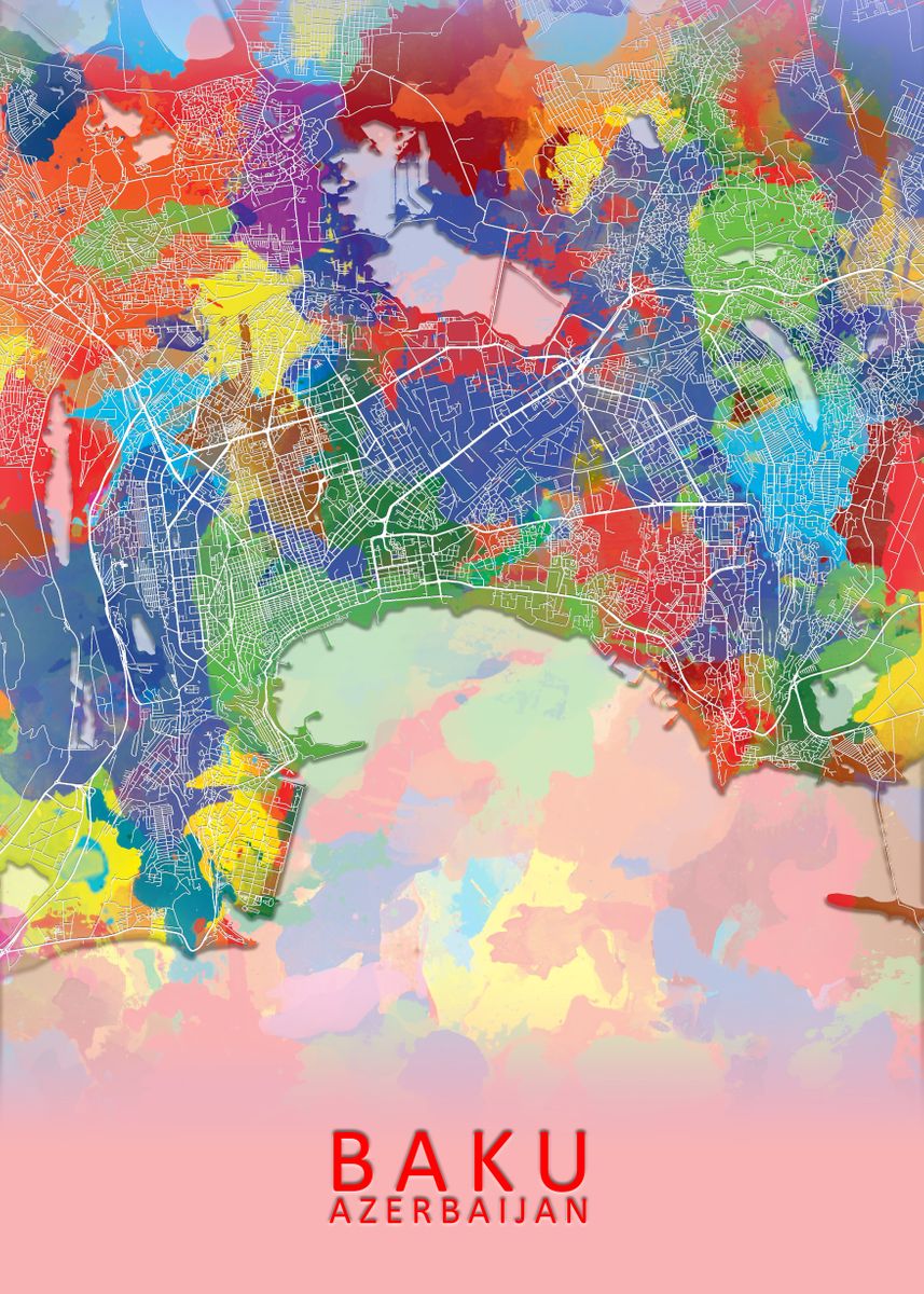 'Baku Splash City Map' Poster by City Map Art Prints | Displate