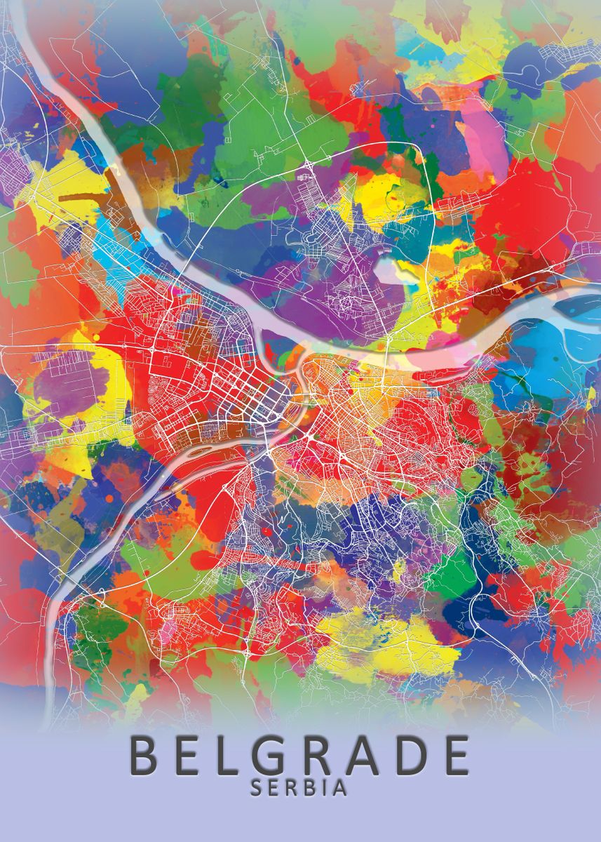 'Belgrade Splash City Map' Poster, picture, metal print, paint by City ...