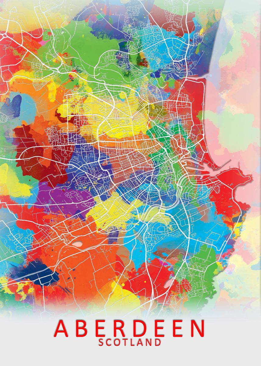 'Aberdeen Splash City Map' Poster by City Map Art Prints | Displate