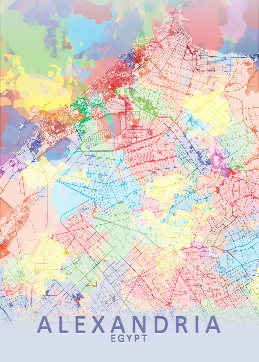 'Alexandria Splash City Map' Poster, picture, metal print, paint by ...