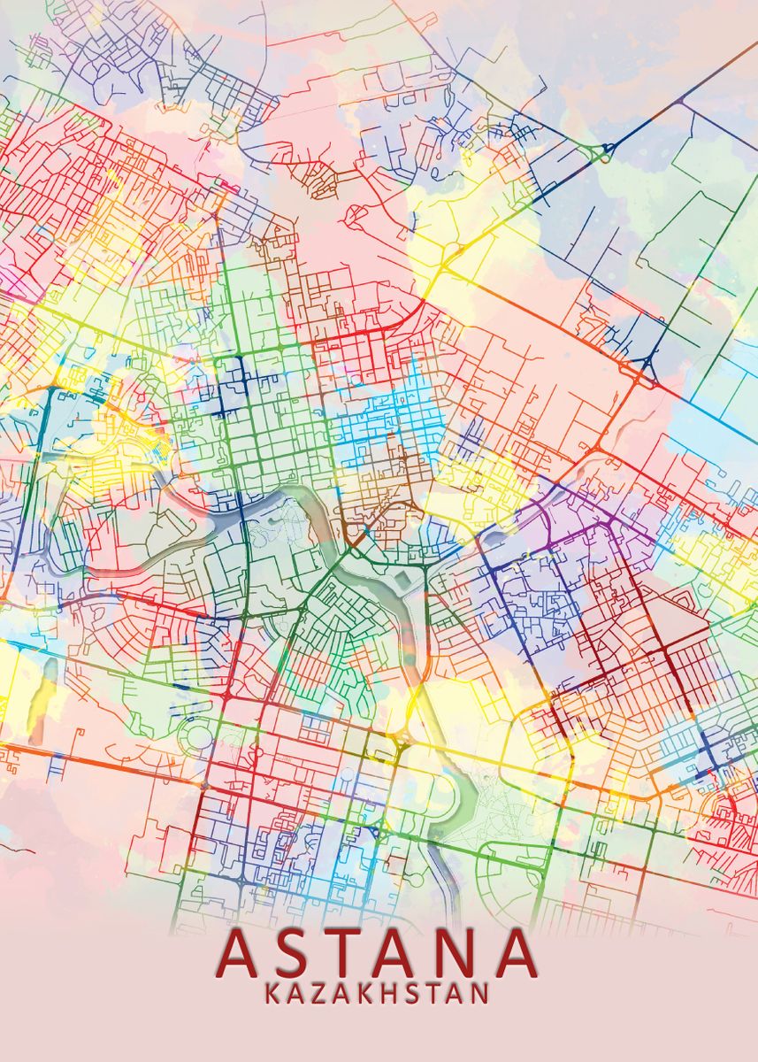 'Astana Splash City Map' Poster, picture, metal print, paint by City ...