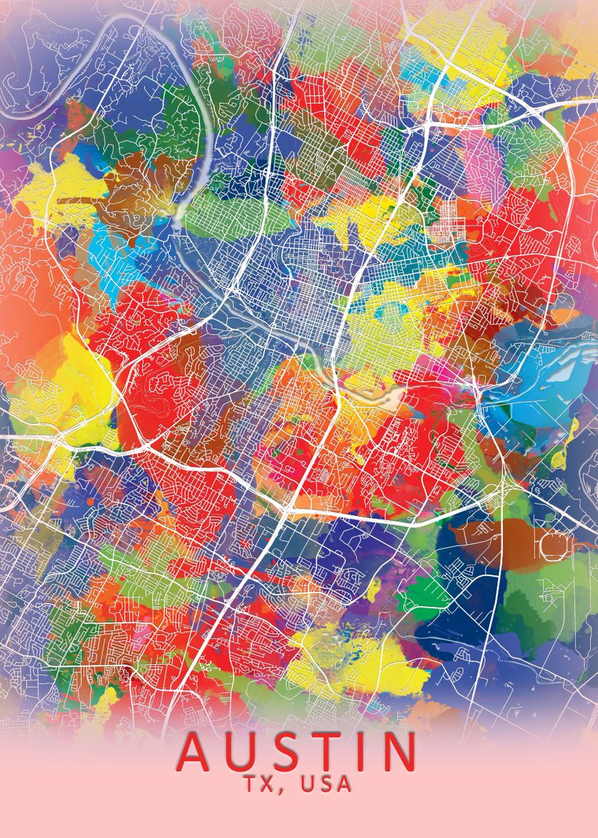 'Austin Splash City Map' Poster by City Map Art Prints | Displate