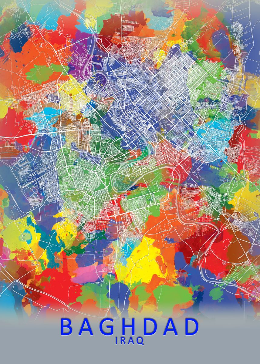 'Baghdad Splash City Map' Poster, picture, metal print, paint by City ...