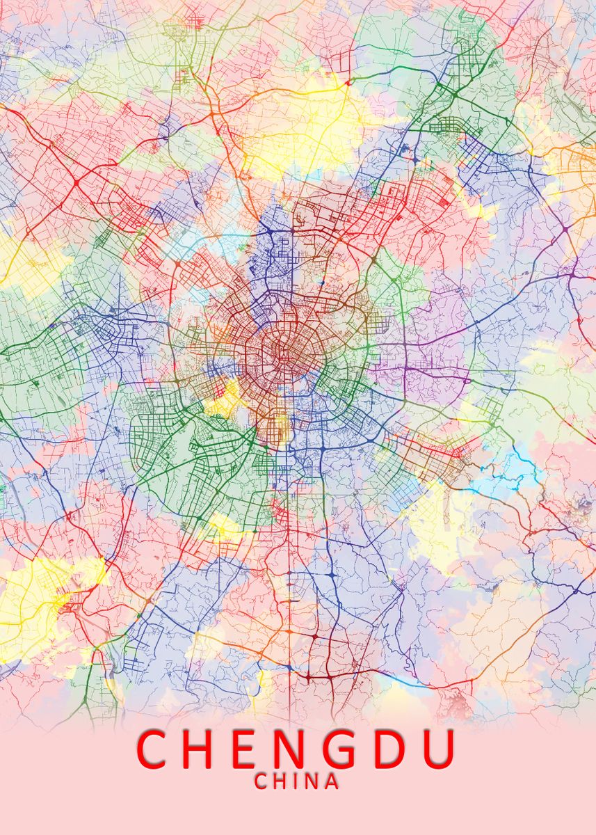 'Chengdu Splash City Map' Poster, picture, metal print, paint by City ...