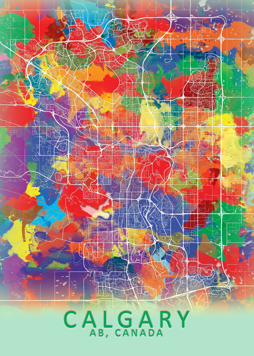 'Calgary Splash City Map' Poster by City Map Art Prints | Displate