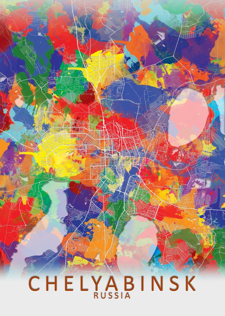 'Chelyabinsk Splash CityMap' Poster, picture, metal print, paint by ...