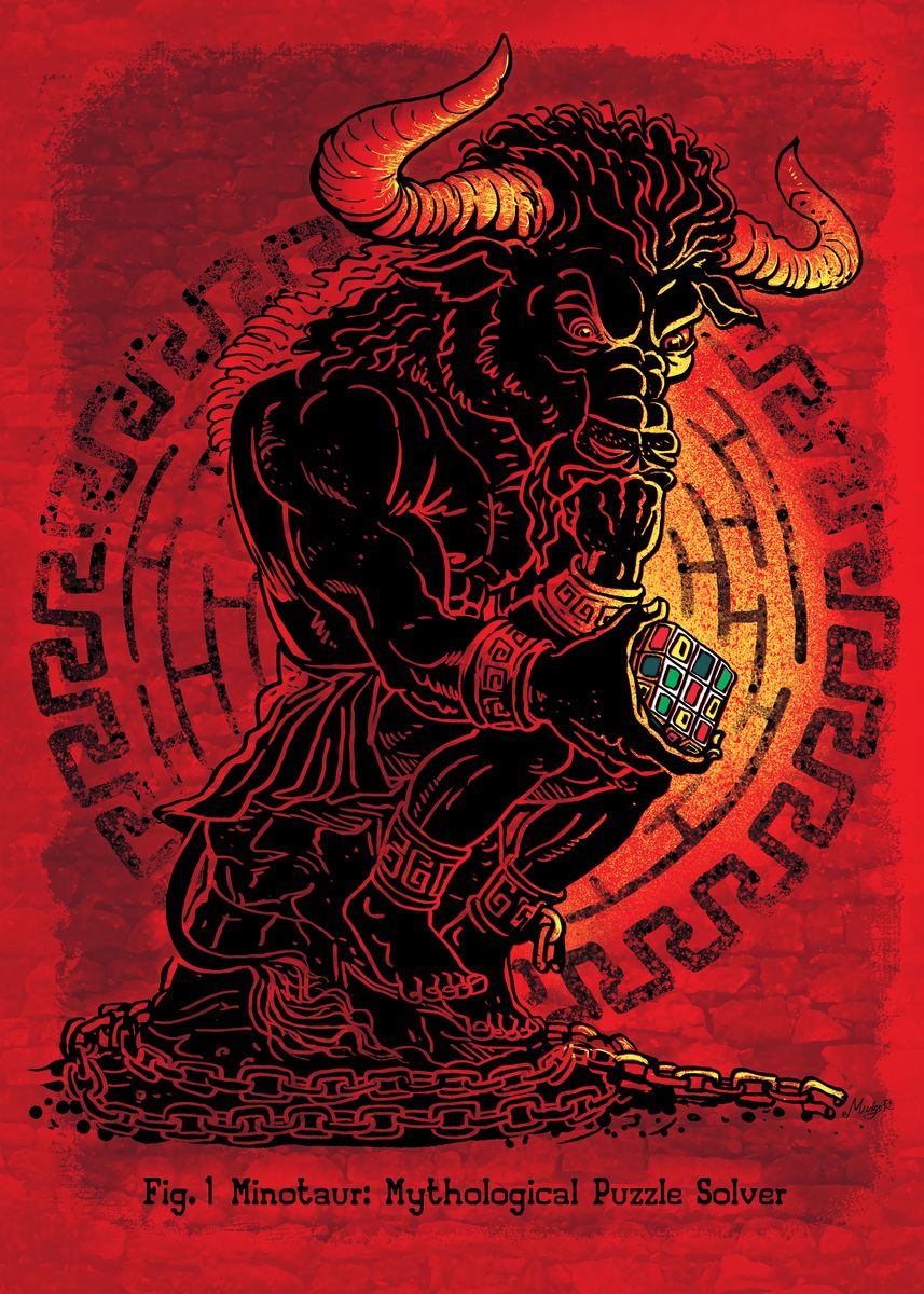 'Puzzled Minotaur Color' Poster by Mudge Studios | Displate