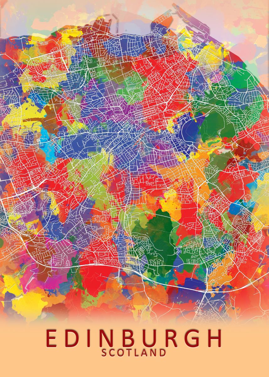 'Edinburgh Splash City Map' Poster, picture, metal print, paint by City ...