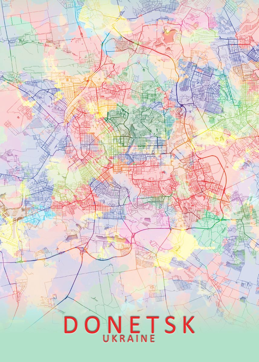 'Donetsk Splash City Map' Poster, picture, metal print, paint by City ...
