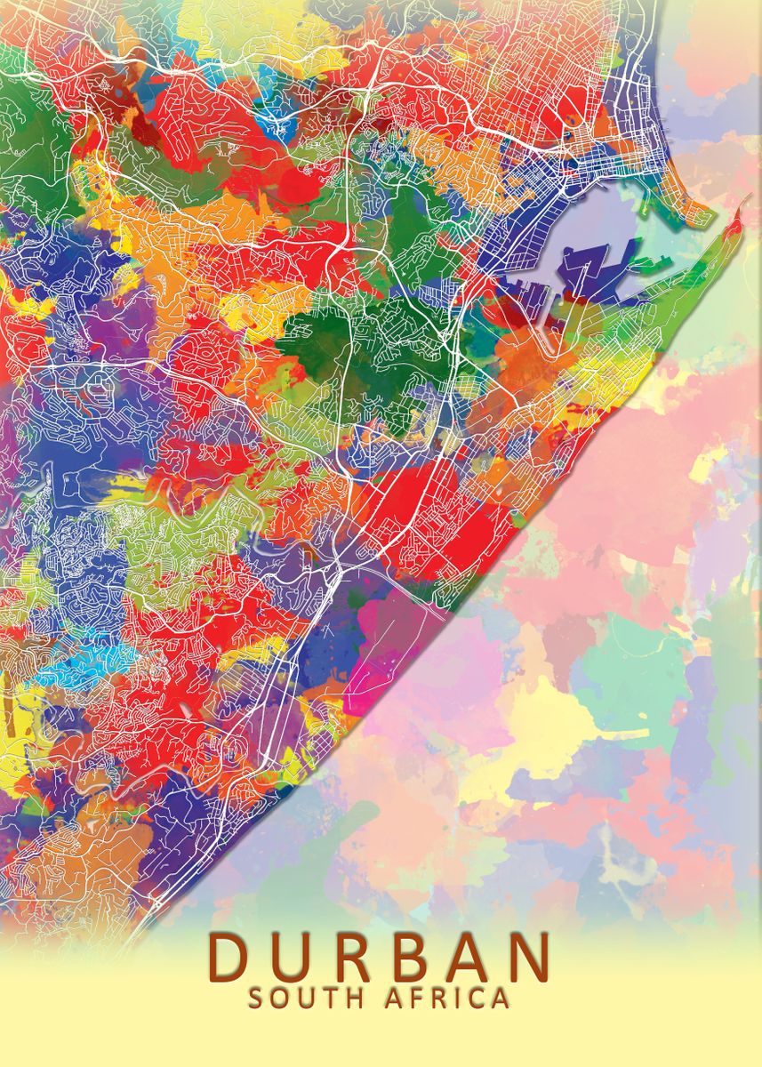 'Durban Splash City Map' Poster, picture, metal print, paint by City ...