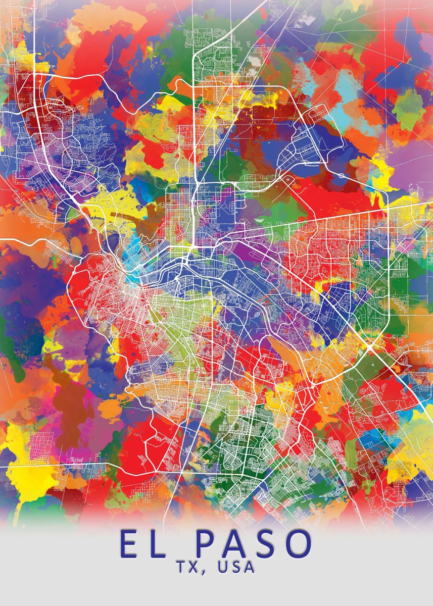 'El Paso Splash City Map' Poster, picture, metal print, paint by City ...