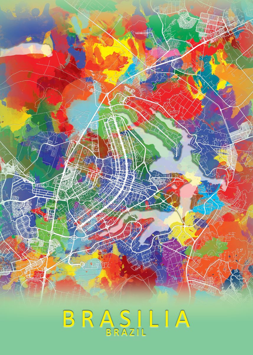 'Brasilia Splash City Map' Poster, picture, metal print, paint by City ...
