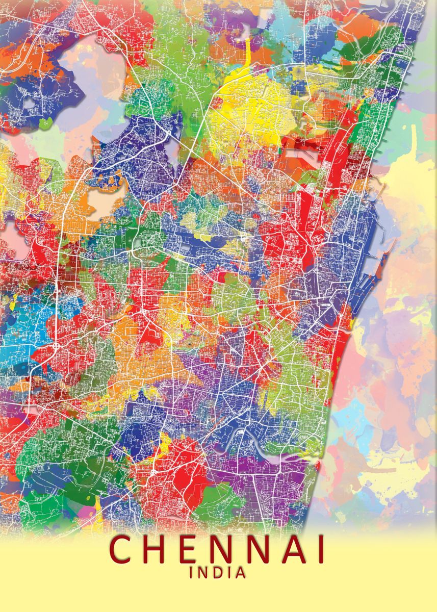 'Chennai Splash City Map' Poster by City Map Art Prints | Displate