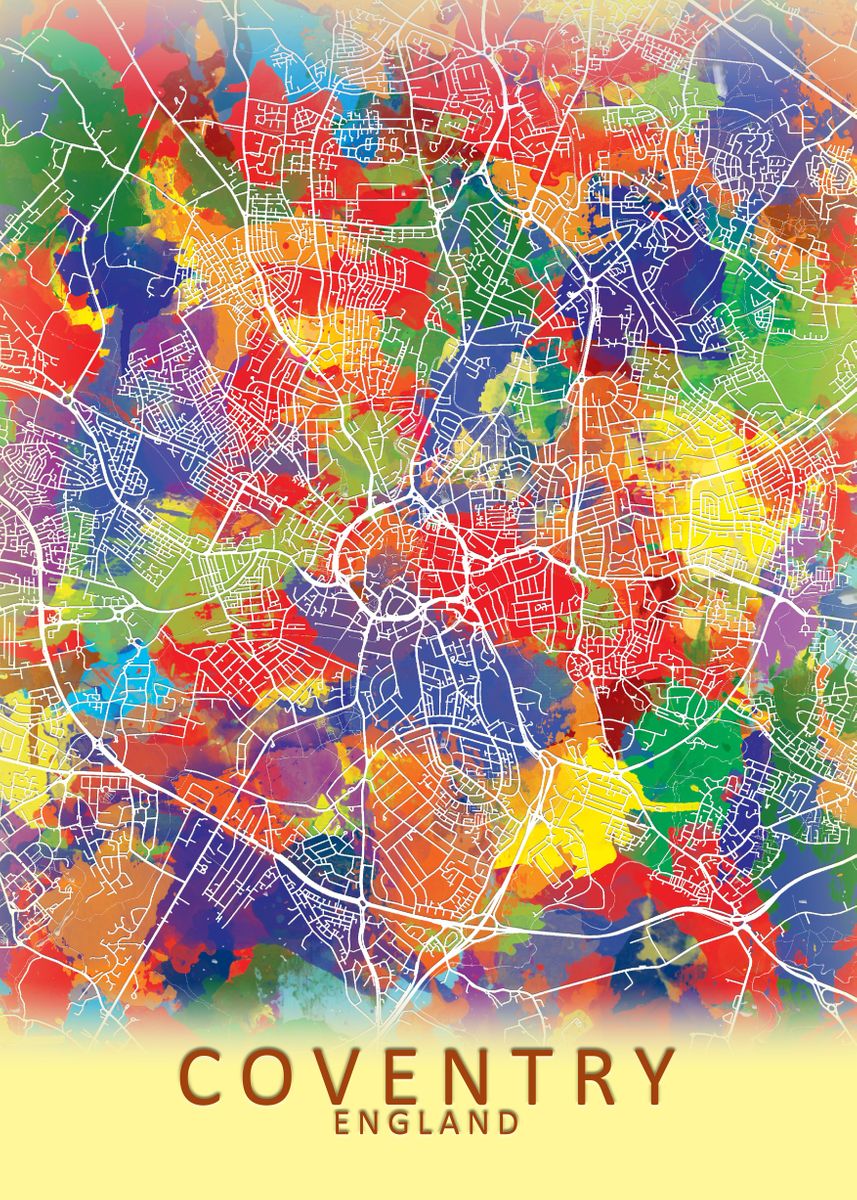 'Coventry Splash City Map' Poster by City Map Art Prints | Displate