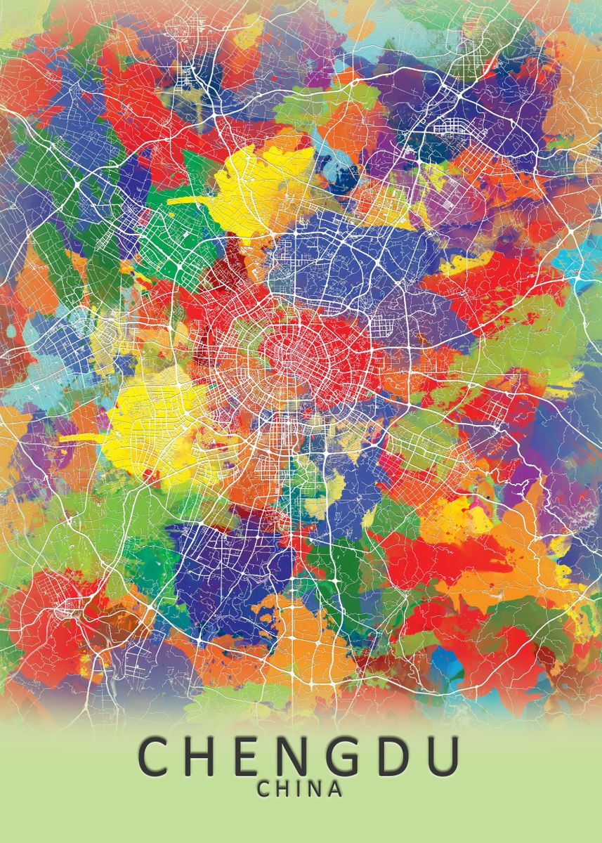 'Chengdu Splash City Map' Poster, picture, metal print, paint by City ...