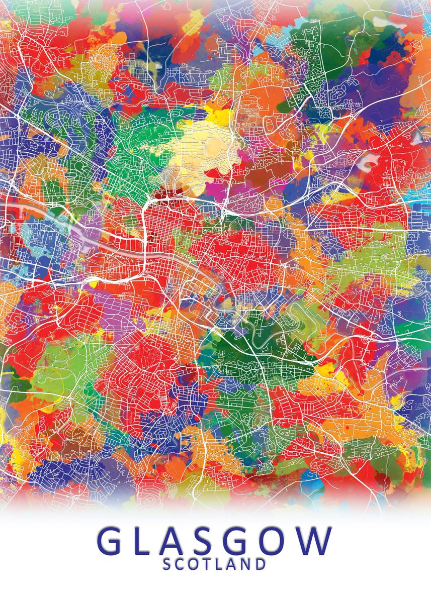 'Glasgow Splash City Map' Poster by City Map Art Prints | Displate