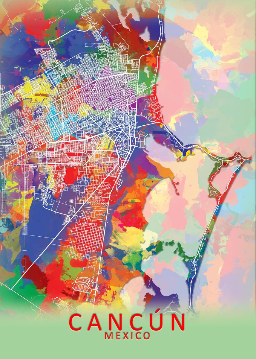 'Cancun Splash City Map' Poster by City Map Art Prints | Displate