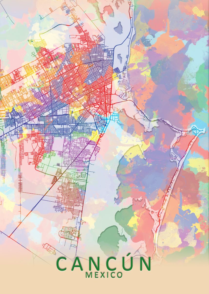 'Cancun Splash City Map' Poster by City Map Art Prints | Displate