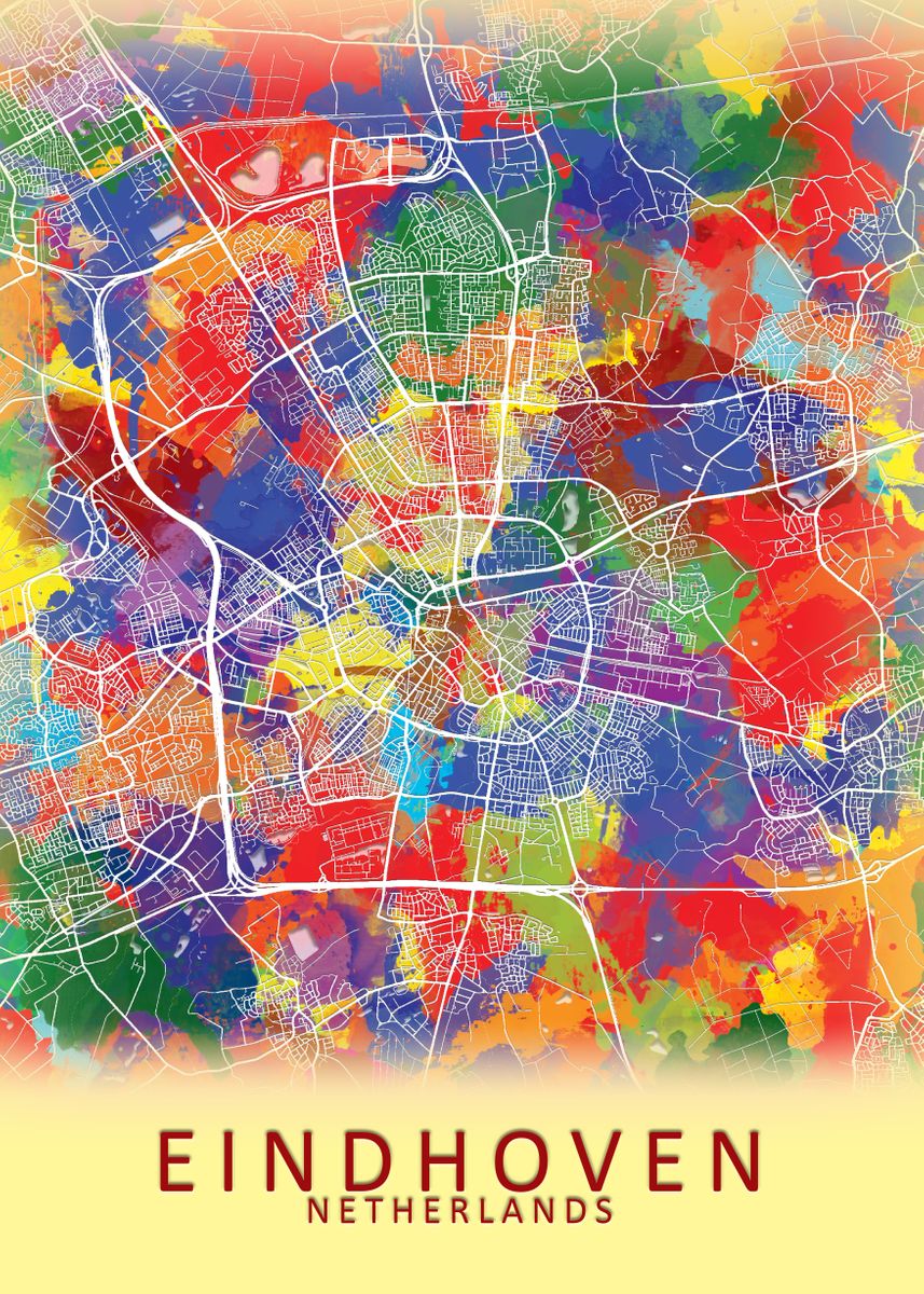 'Eindhoven Splash City Map' Poster, picture, metal print, paint by City ...