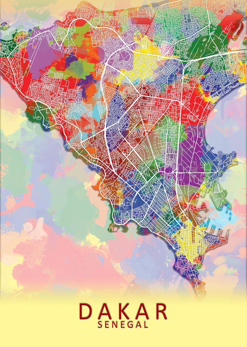 'Dakar Splash City Map' Poster by City Map Art Prints | Displate