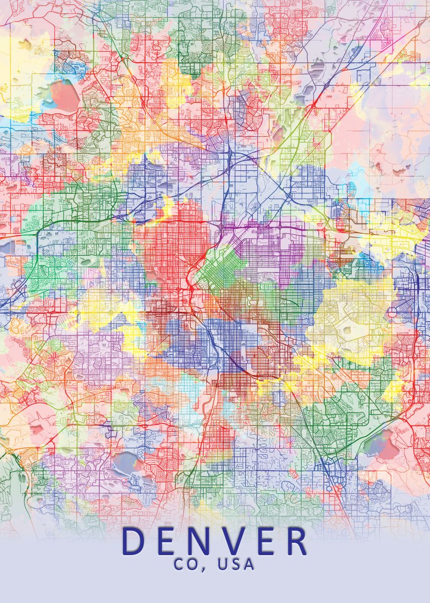 'Denver Splash City Map' Poster, picture, metal print, paint by City ...