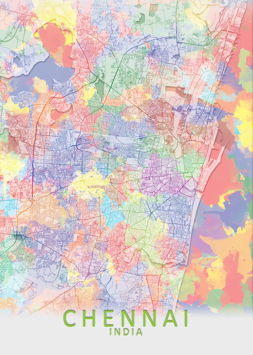 'Chennai Splash City Map' Poster, picture, metal print, paint by City ...