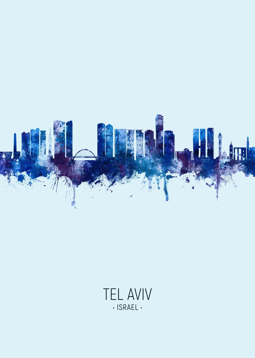 'Tel Aviv Israel Skyline' Poster, picture, metal print, paint by ...