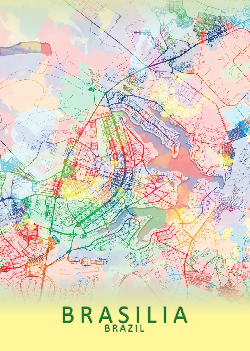 'Brasilia Splash City Map' Poster, picture, metal print, paint by City ...