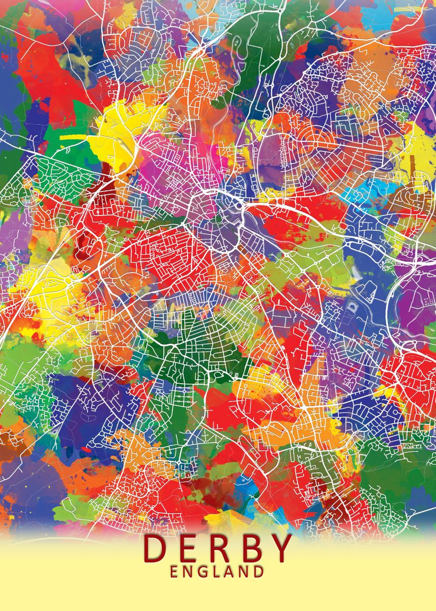 'Derby Splash City Map' Poster, picture, metal print, paint by City Map ...