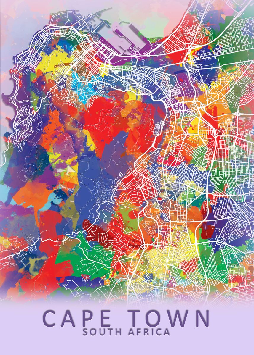 'Cape Town Splash City Map' Poster, picture, metal print, paint by City ...