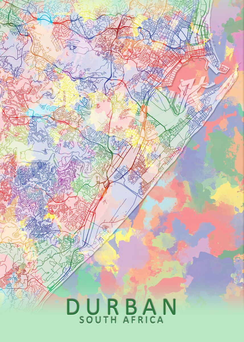 'Durban Splash City Map' Poster by City Map Art Prints | Displate