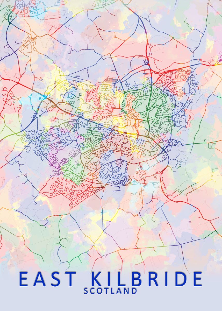 'East Kilbride Splash Map' Poster, picture, metal print, paint by City ...