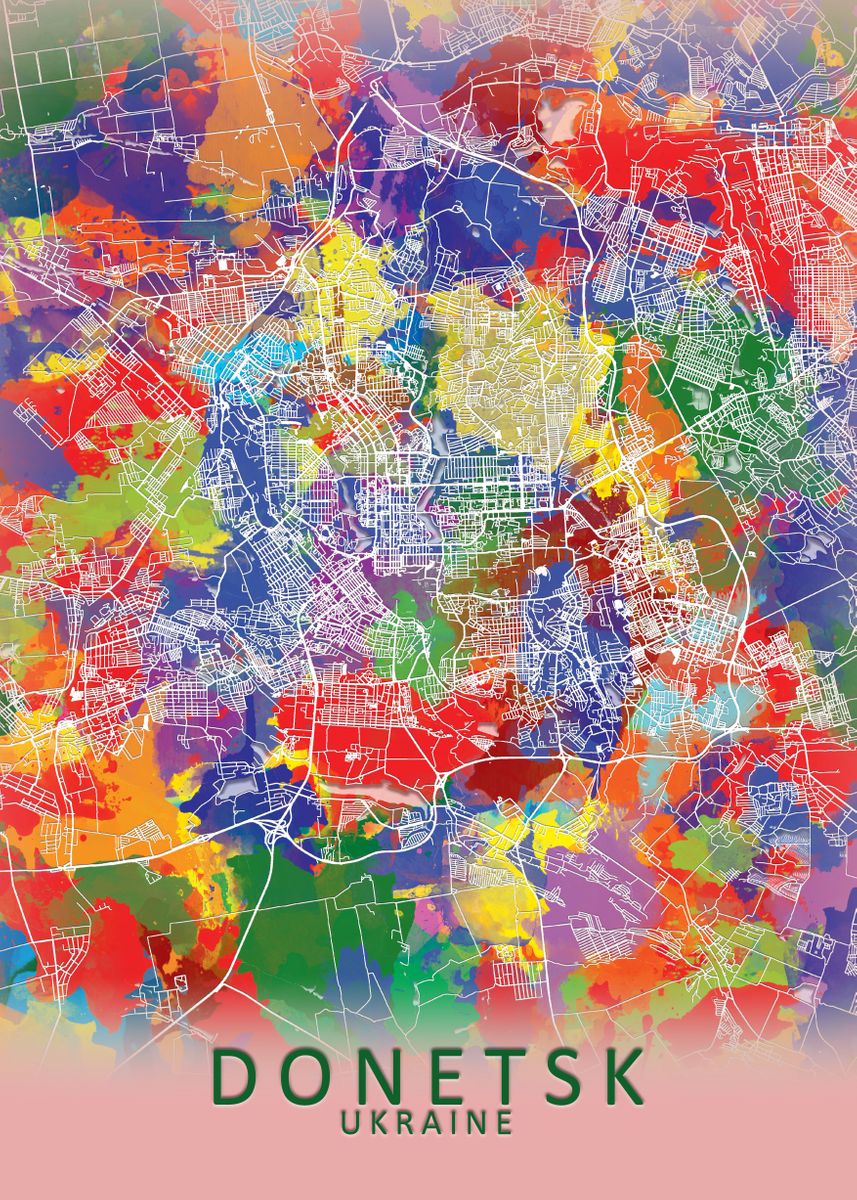 'Donetsk Splash City Map' Poster by City Map Art Prints | Displate