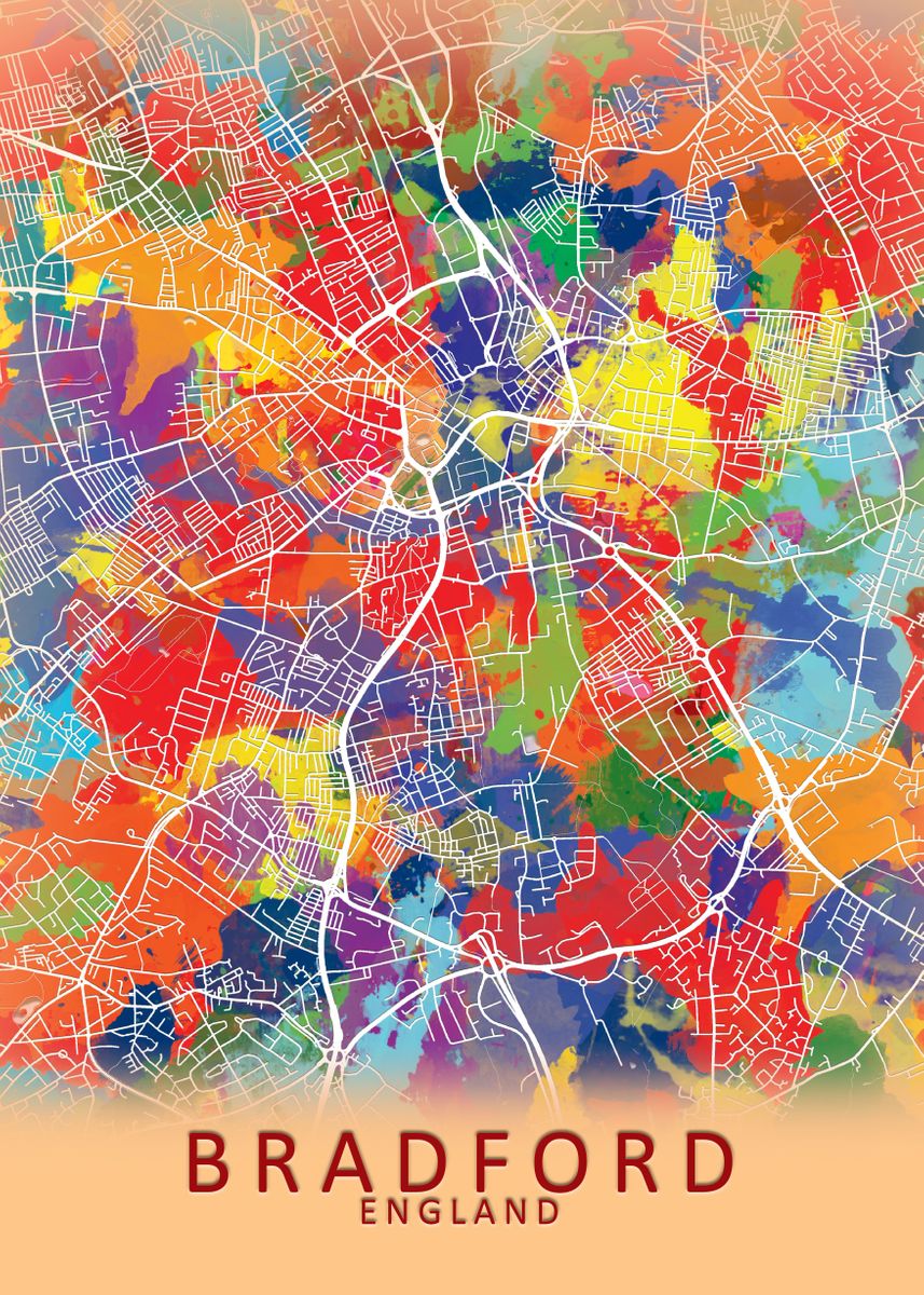 'Bradford Splash City Map' Poster, picture, metal print, paint by City ...