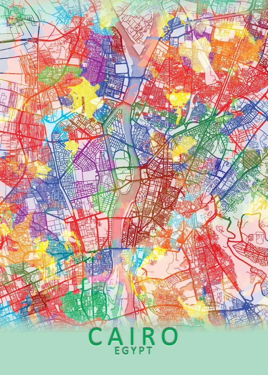 'Cairo Splash City Map' Poster by City Map Art Prints | Displate