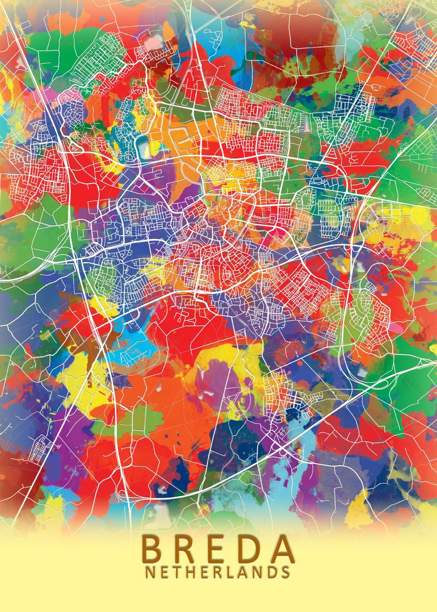 'Breda Splash City Map' Poster, picture, metal print, paint by City Map ...