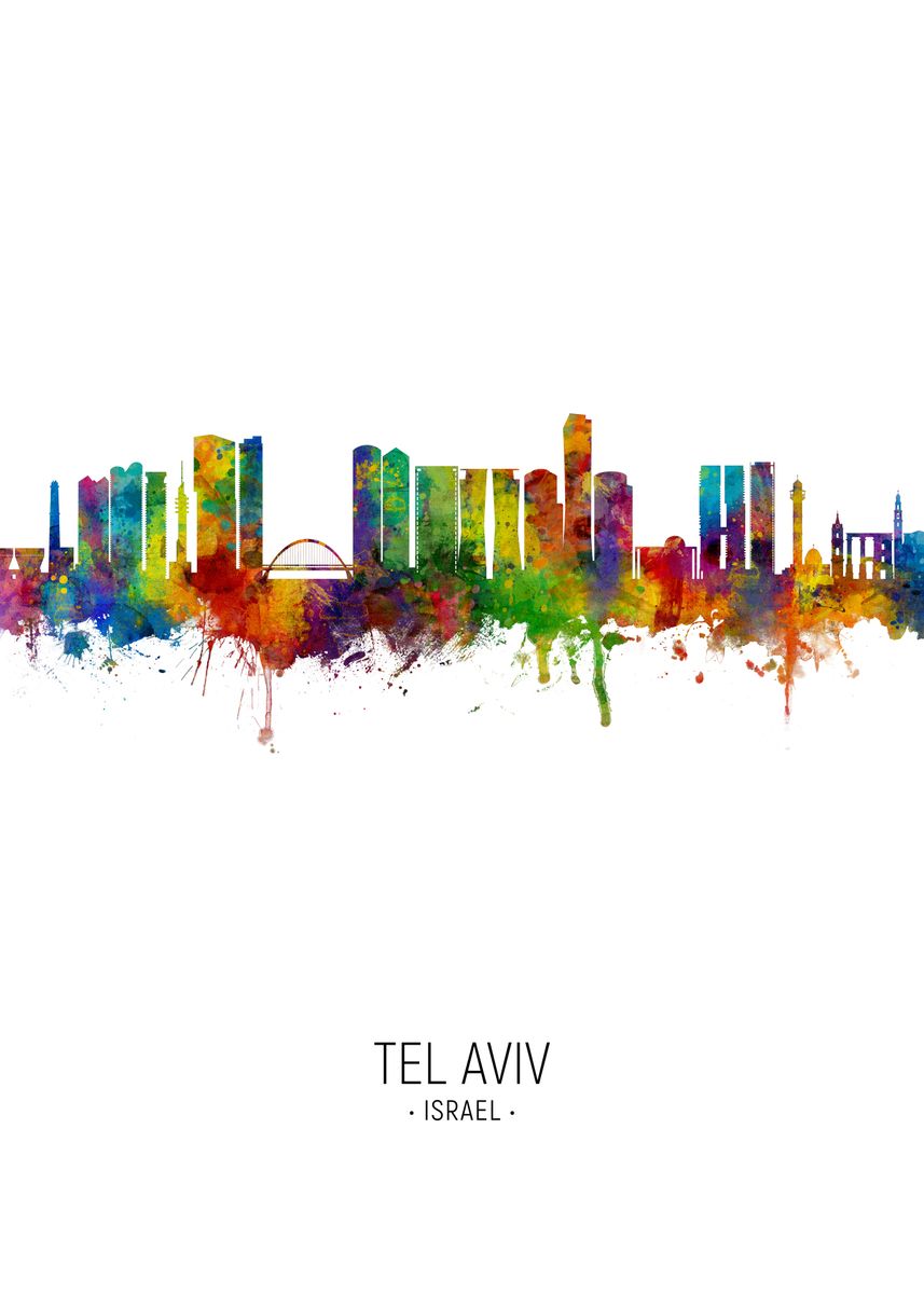 'Tel Aviv Israel Skyline' Poster, picture, metal print, paint by ...