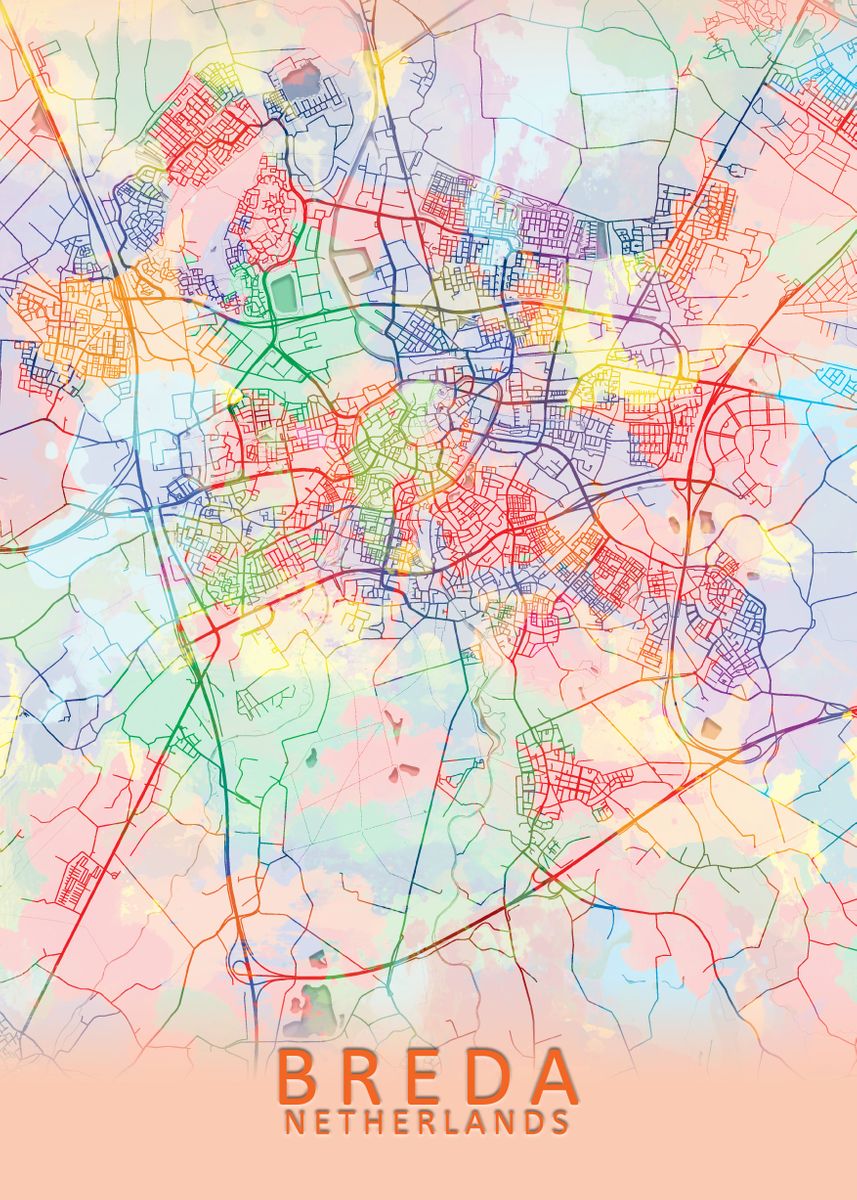 'Breda Splash City Map' Poster, picture, metal print, paint by City Map ...