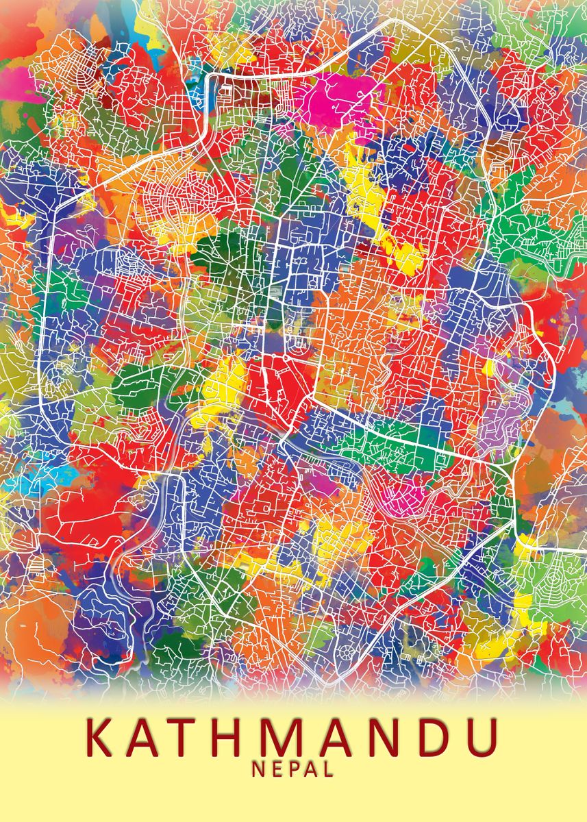 'Kathmandu Splash City Map' Poster, picture, metal print, paint by City ...