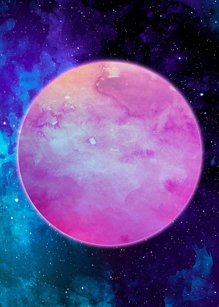 'Pink Moon in Space' Poster, picture, metal print, paint by Wendy Munro ...
