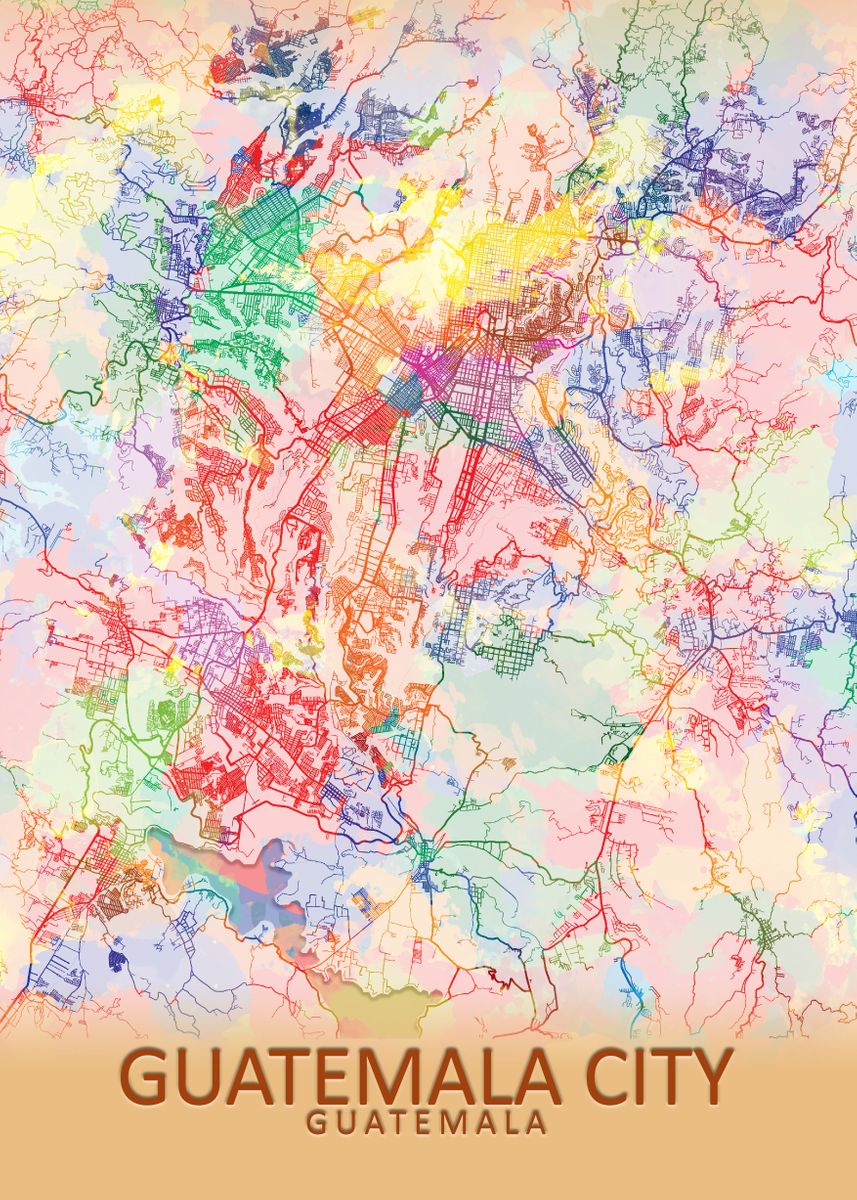 'Guatemala City Splash Map' Poster, picture, metal print, paint by City ...