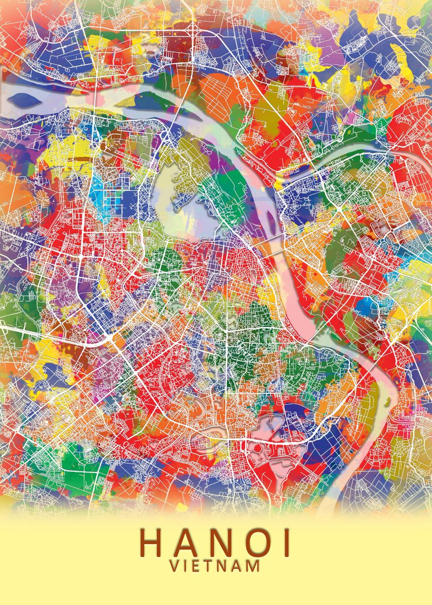 'Hanoi Splash City Map' Poster by City Map Art Prints | Displate