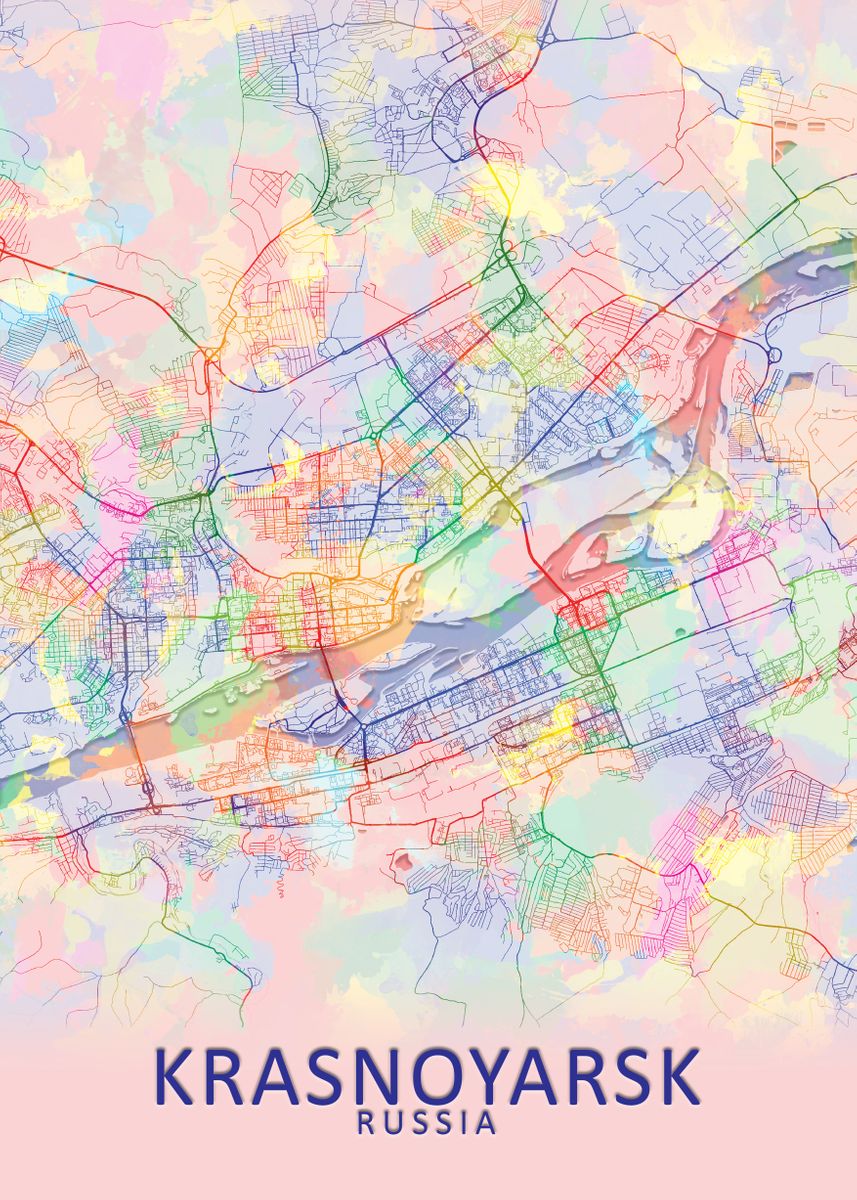 'Krasnoyarsk Splash CityMap' Poster, picture, metal print, paint by ...