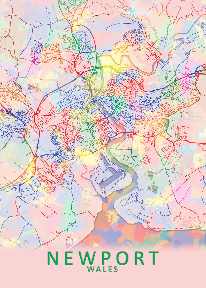 'Newport Splash City Map' Poster, picture, metal print, paint by City ...