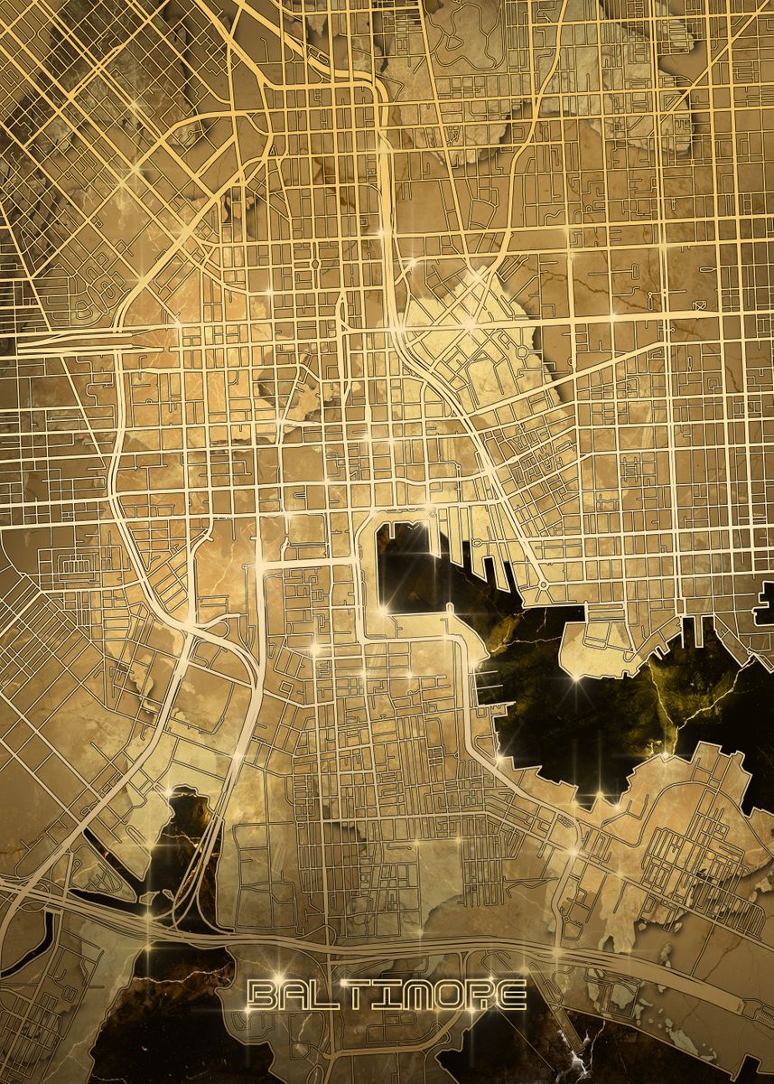 'baltimore map gold' Poster by Bekim Art | Displate