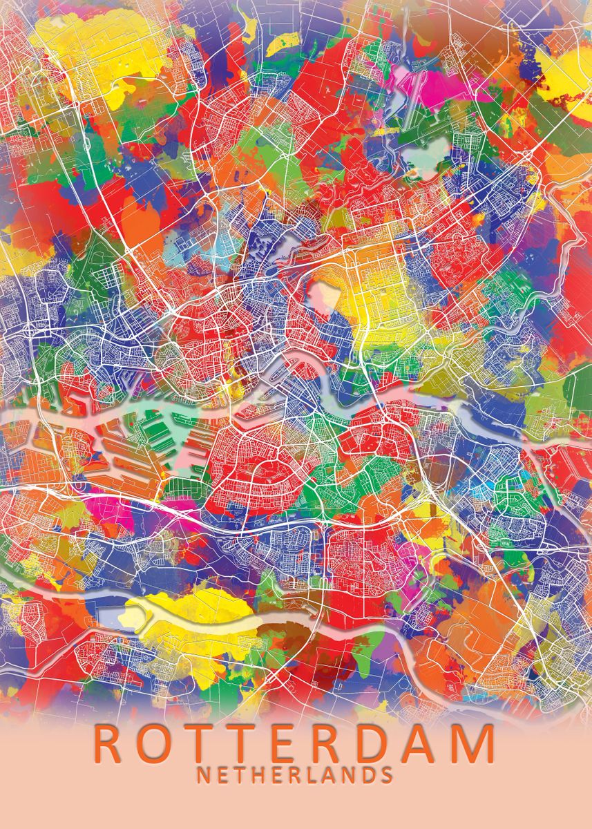 'Rotterdam Splash City Map' Poster by City Map Art Prints | Displate