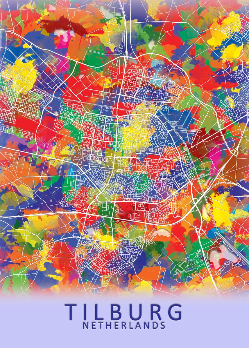 'Tilburg Splash City Map' Poster, picture, metal print, paint by City ...