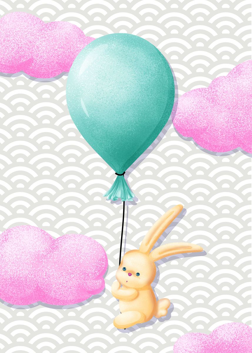 'Bunny and Balloon' Poster, picture, metal print, paint by Magdalena ...