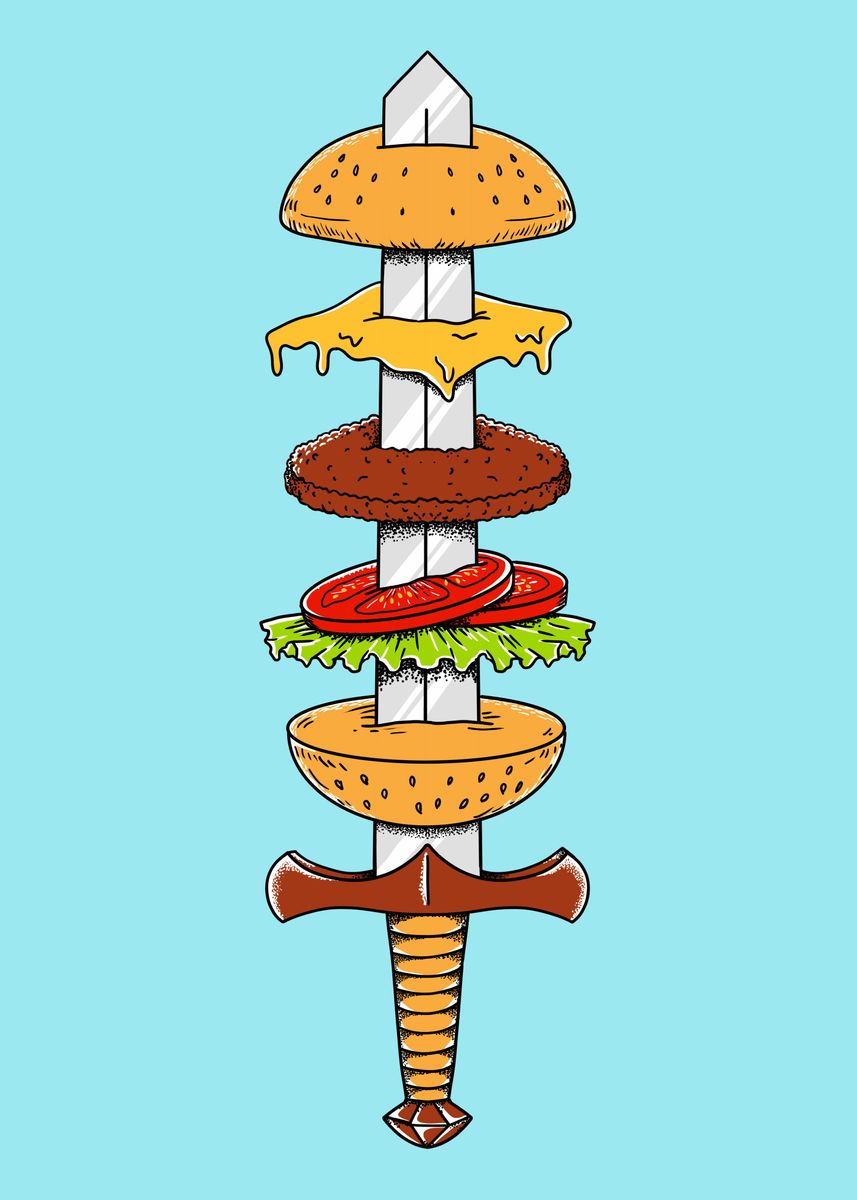 'Burger Sword' Poster, picture, metal print, paint by Coffee Man | Displate